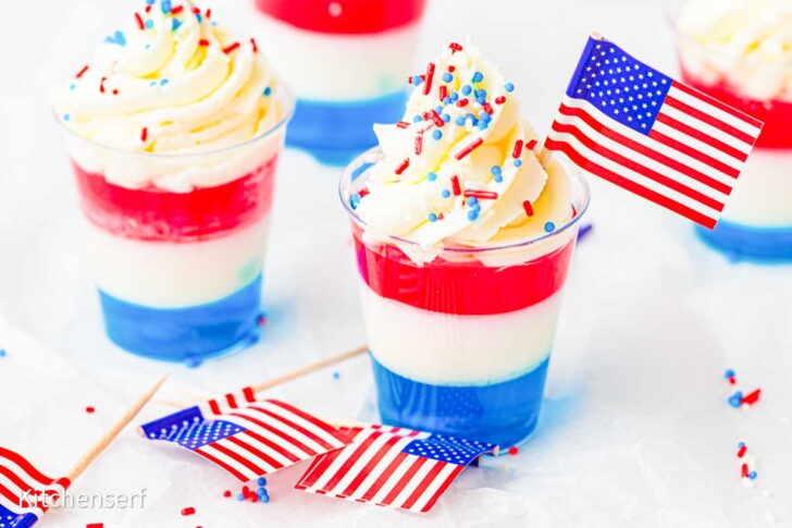 Red ,White and Blue Jello Cups (Easy No-Bake Patriotic Dessert)